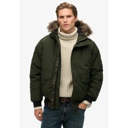 Superdry Herren Steppjacke "EVEREST FAUX FUR BOMBER JACKET", gr&uuml;n, Gr. M, unifarben, Web, Obermaterial: 100% Polyester, Jacken, mit lockerer