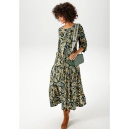 Aniston CASUAL Damen Jerseykleiddunkelgr&uuml;n, gelb, curry, petrol, rauchblau, sand, schwarz, Gr. 42, Paisley, bedruckt, Single Jersey, Obermaterial: