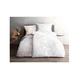 Wendebettw&auml;sche Grundwei&szlig;, grau, bedruckt, Satin, 100% Baumwolle, Bettw&auml;sche