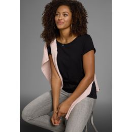 Kangaroos Damen T-Shirt, schwarz, Basic, Gr. 32, kontrastfarbene Details, Single Jersey, Obermaterial: 50% Baumwolle, 50% Modal, Shirts, Kurzarm,