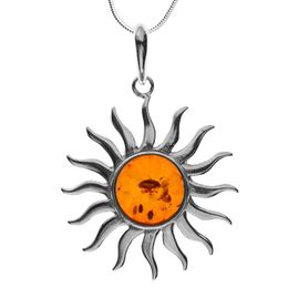 OSTSEE-SCHMUCK Damen Kette mit Anh&auml;nger "- Sonne 31 mm - Silber 925/000 - Bernstein", 60, Silber 925 (Sterlingsilber), silber, Silber 925