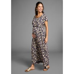 Neun Monate Damen Umstandskleid "Langes Schwangerschafts- und Still-Kleid", blau, Gr. 42, bedruckt, Jersey, Obermaterial: 95% Viskose, 5% Elasthan.