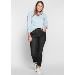 sheego Damen 5-Pocket-Jeans, schwarz, Gr. 58, unifarben, 98% Baumwolle, 2% Elasthan, Einsatz:8% Elasthan, 92% Polyester, Jeans