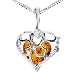 OSTSEE-SCHMUCK Damen Kette mit Anh&auml;nger "- Herz im Herz - Silber 925/000 - Bernstein", 50, Silber 925 (Sterlingsilber), silber, Silber 925