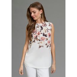 Blusentop Laura Scott, Damen, Gr. 44, wei&szlig;, gebl&uuml;mt, Obermaterial: 97% Polyester, 3% Elasthan. R&uuml;ckenteil: 95% Viskose, 5% Elasthan, gebl&uuml;mt, l&auml;ssig geschnitten h&uuml;ftbedeckend, Blusen Blusentop, mit gebl&uuml;mtem Muster, mit Stehkragen, elastisches Material