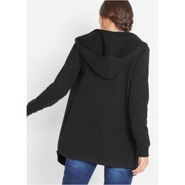 bonprix Damen Sweatjacke, schwarz, Gr. 48, unifarben, Web, Obermaterial: 60% Baumwolle, 40% Polyester, Sweatjacken, mit Kapuze, f&uuml;r vielseitige