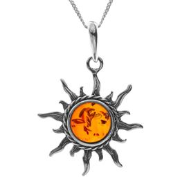 OSTSEE-SCHMUCK Damen Kette mit Anh&auml;nger "- Sonne 26 mm - Silber 925/000 - Bernstein", 42, Silber 925 (Sterlingsilber), silber, Silber 925