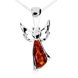 OSTSEE-SCHMUCK Damen Kette mit Anh&auml;nger "- kleiner Engel - Silber 925/000 - Bernstein", 45, Silber 925 (Sterlingsilber), silber, Silber 925