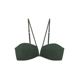 Damen Bandeau-Bikini-Top "Nela", gr&uuml;n, Gr. 40, Copenhagen Studios, strukturiert, unifarben, Rippware, Recycling-Polyamid, Bikini-Oberteile, mit