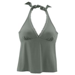 s.Oliver Damen B&uuml;gel-Tankini-Top "Aiko", gr&uuml;n, Gr. 36, unifarben, Microfaser, Microfaser, Polyamid, Bikini-Oberteile, mit H&auml;keloptik