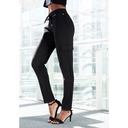 Lascana Damen Cargohose, Gr. 32, schwarz, Obermaterial: 70% Viskose, 25% Polyamid, 5% Elasthan, unifarben, Basic, Hosen, in weich flie&szlig;endem