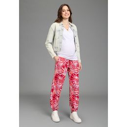 Umstandshose Neun Monate "Haremshose f&uuml;r Schwangerschaft und Stillzeit", Damen, Gr. 44/46, N-Gr, rot gebl&uuml;mt, Jersey, Obermaterial: 95% Viskose, 5% Elasthan, bedruckt, Basic, bequem lang, Hosen, in bequemer Passform und mit Blumenmuster