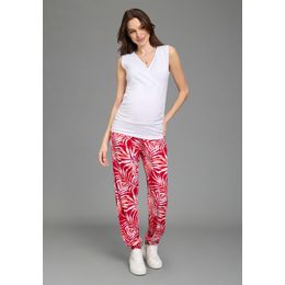 Neun Monate Damen Umstandshose "Haremshose f&uuml;r Schwangerschaft und Stillzeit"rot gebl&uuml;mt, Basic, Gr. 40, bedruckt, Jersey, Obermaterial: 95% Viskose,