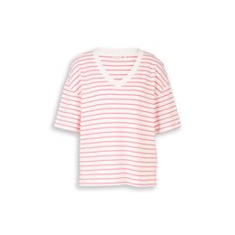 Tom Tailor Damen Oversize T-Shirt mit Streifenmuster, wei&szlig;, Gestreift, Gr. M