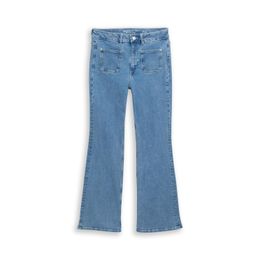 Tom Tailor Denim Damen TTAVA FLARED Jeans mit aufgesetzten Taschen, blau, Uni, Gr. 29/32