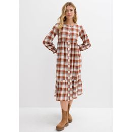 bonprix Midikleid aus Flanell, braun, Gr.44, Midikleid in A-Linie aus reiner Baumwolle. Mit durchg&auml;ngiger, vorderer Knopfleiste und elastischen &Auml;rmelb&uuml;ndchen., aus 100% Baumwolle