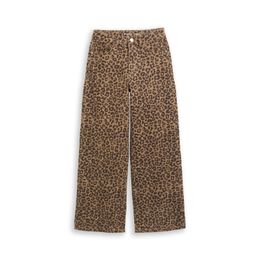 Tom Tailor M&auml;dchen Wide Leg Jeans mit Leo-Print, braun, Animalprint, Gr. 152