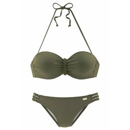Buffalo Damen B&uuml;gel-Bandeau-Bikini, gr&uuml;n, Gr. 38, Flechtoptik, Polyamid, Bikini-Sets, trendiger Look, mit abnehmbaren Tr&auml;gern, mit geflochtenen