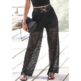Lascana Damen Schlupfhose "mit weitem Bein", schwarz, Gr. 40, unifarben, Spitze, Obermaterial: 98% Polyamid, 2% Elasthan. Futter: 100% Polyester,