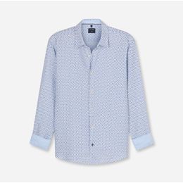 OLYMP Herren Leinenhemd, blau, Gr. S, gemustert, Web, Obermaterial: 100% Leinen, Hemden, mit Minimal-Muster, aus Leinen, regular fit