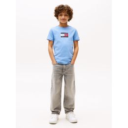 Tommy Hilfiger Jungen T-Shirt "TOMMY SCRIPT FLAG PRINT TEE SS", blau, Gr. 80, unifarben, Single Jersey, Obermaterial: 100% Baumwolle, Shirts, f&uuml;r