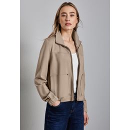 Street One Damen Kurzjacke, beige, Gr. 44, unifarben, Stoff, 61% Viskose, 32% Polyamid, 7% Elasthan, Jacken, mit Stehkragen