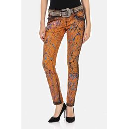 Cipo & Baxx CIPO & BAXX Damen Slim-fit-Jeans "Jeans", orange, Gr. 27, unifarben, 63% Baumwolle, 34% Polyester, 3% Elasthan, Jeans, Im 5-Pocket-Style, WD445