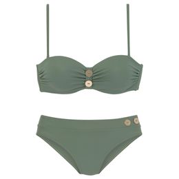 Vivance Damen B&uuml;gel-Bandeau-Bikini, gr&uuml;n, Gr. 42, unifarben, Polyamid, Bikini-Sets, mit edlen Zierkn&ouml;pfen