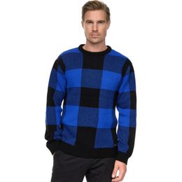 Rusty Neal Herren Strickpullover, schwarz, Gr. L, kariert, 75% Polyacryl, 25% Baumwolle, Pullover, mit karierter Musterung