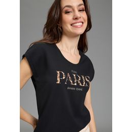 Bruno Banani Damen T-Shirtschwarz, Gr. 32, bedruckt, Single Jersey, Obermaterial: 95% Baumwolle, 5% Elasthan, Shirts, Basic-Passform und