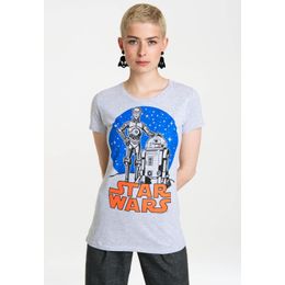 logoshirt Damen T-Shirt "R2-D2 & C-3PO Star Wars", grau, Gr. XS, bedruckt, meliert, 95% Baumwolle, 5% Viskose, Shirts, mit coolem Frontprint