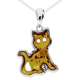 OSTSEE-SCHMUCK Damen Kette mit Anh&auml;nger "- Katze - Silber 925/000 - Bernstein", 45, Silber 925 (Sterlingsilber), silber, Silber 925 (Sterlingsilber),