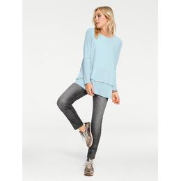 Damen Rundhalsshirt "Rundhals-Shirt", blau, Gr. 34, Linea Tesini BY HEINE, unifarben, 100% Polyester, Innenseite:5% Elasthan, 95% Viskose, Shirts