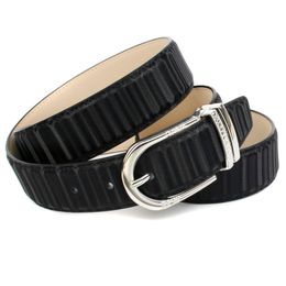 Anthoni Crown Damen Lederg&uuml;rtel, schwarz, Gr. 85, gestreift, unifarben, Rindsleder, G&uuml;rtel, mit filigraner silberfarbener Dornschlie&szlig;e