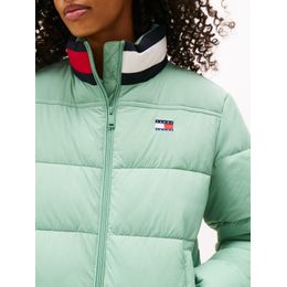 Tommy Jeans Damen Steppjacke "TJW ESS PUFFER FLAG JACKET EXT"cloudy jade, Gr. XXL, unifarben mit Farbeinsatz, Web, Obermaterial: 100% Nylon, Jacken