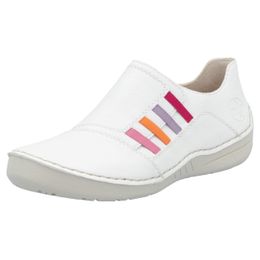 Rieker Damen Slipper, Gr. 41, wei&szlig;, Lederimitat, kontrastfarbene Details, Schuhe, Slip-on Sneaker, Schlupfschuh, Halbschuh mit weicher Innnensohle