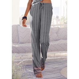 Damen Pyjamahose, VIVANCE DREAMS BY LASCANA, Gr. 36, braun, Single Jersey, Obermaterial: 100% Viskose, bedruckt, Hosen, in sch&ouml;nem Ethno-Design
