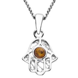 OSTSEE-SCHMUCK Damen Kette mit Anh&auml;nger "- kleine Hand - Silber 925/000 - Bernstein", 50, Silber 925 (Sterlingsilber), silber, Silber 925