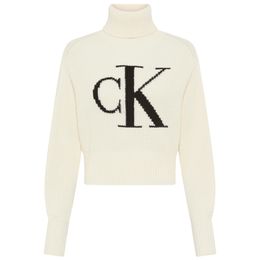 Damen Strickpulloverivory, Gr. XL, Calvin Klein Jeans, unifarben, Rippstrick, Obermaterial: 100% Baumwolle, Pullover, Rollkragen, loose fit