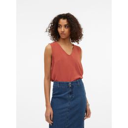 V&eacute;ro Moda Shirttop VERO MODA "VMALVA S/L V-NECK TOP WVN NOOS", Damen, Gr. M, marsala, Web, Obermaterial: 100% Polyester, unifarben, regular fit normal, V-Ausschnitt, Tops Shirttop, Kunstfaser, regular fit