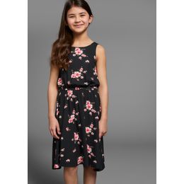 Kidsworld M&auml;dchen Jerseykleid "f&uuml;r M&auml;dchen", schwarz, Gr. 128, gebl&uuml;mt, mehrfarbig, Jersey, Obermaterial: 95% Viskose, 5% Elasthan, Kleider,