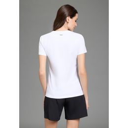 Laura Scott Damen T-Shirt "ciao", wei&szlig;, Gr. 40, bedruckt, Single Jersey, Obermaterial: 95% Baumwolle, 5% Elasthan, Shirts, mit glitzerndem