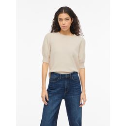 Vila Damen Strickpullover "VIRIL 2/4 SLEEVE O-NECK KNIT TOP - NOOS"super light natural melan, Gr. L, unifarben, Strick, Obermaterial: 50% Viskose,