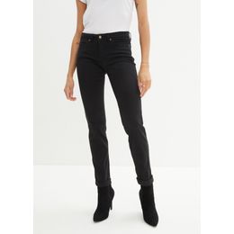 bonprix Damen Straight-Jeans "Straight Jeans Mid Waist, Stretch"schwarz twill (l&auml;nge: kurz), Gr. 38, Denim/Jeans, Obermaterial: 97% Baumwolle, 3%