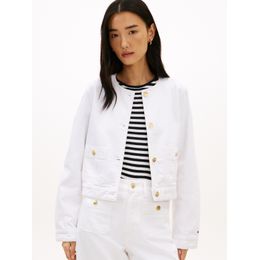 Tommy Hilfiger Damen Outdoorjacke "DNM CLR LADY JACKET LS", wei&szlig;, Gr. 34, unifarben, Web, Obermaterial: 100% Baumwolle, Jacken, mit Zierkn&ouml;pfen