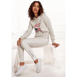 H.I.S. H.I.S Damen Kapuzensweatshirt, Gr. 44, grau, Interlock, Obermaterial: 90% Baumwolle, 10% Polyester, unifarben, Basic, Sweatshirts, mit Logodruck und