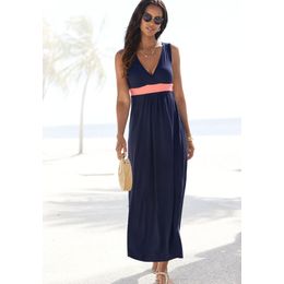 Lascana Damen Maxikleid "mit farbigem Einsatz und V-Ausschnitt", bunt, Gr. 36, unifarben mit Farbeinsatz, Jersey, Obermaterial: 56% Baumwolle, 37%