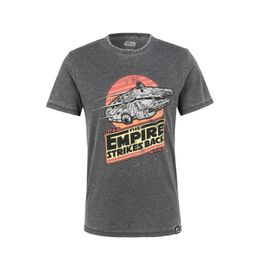 Recovered Herren T-Shirt "Star Wars Empire Strikes Back Millenium Falcon", grau, Gr. S, bedruckt, 60% Polyester, 40% Baumwolle, Shirts, im zeitlosen