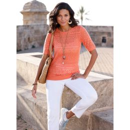 Classic Basics Damen Ajourpullover "Ajour-Pullover", orange, Gr. 44, ethno, gemustert, gestreift, 100% Polyacryl, Pullover