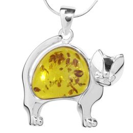 OSTSEE-SCHMUCK Damen Kette mit Anh&auml;nger "- Katze - Silber 925/000 - Bernstein", 60, Silber 925 (Sterlingsilber), silber, Silber 925 (Sterlingsilber),
